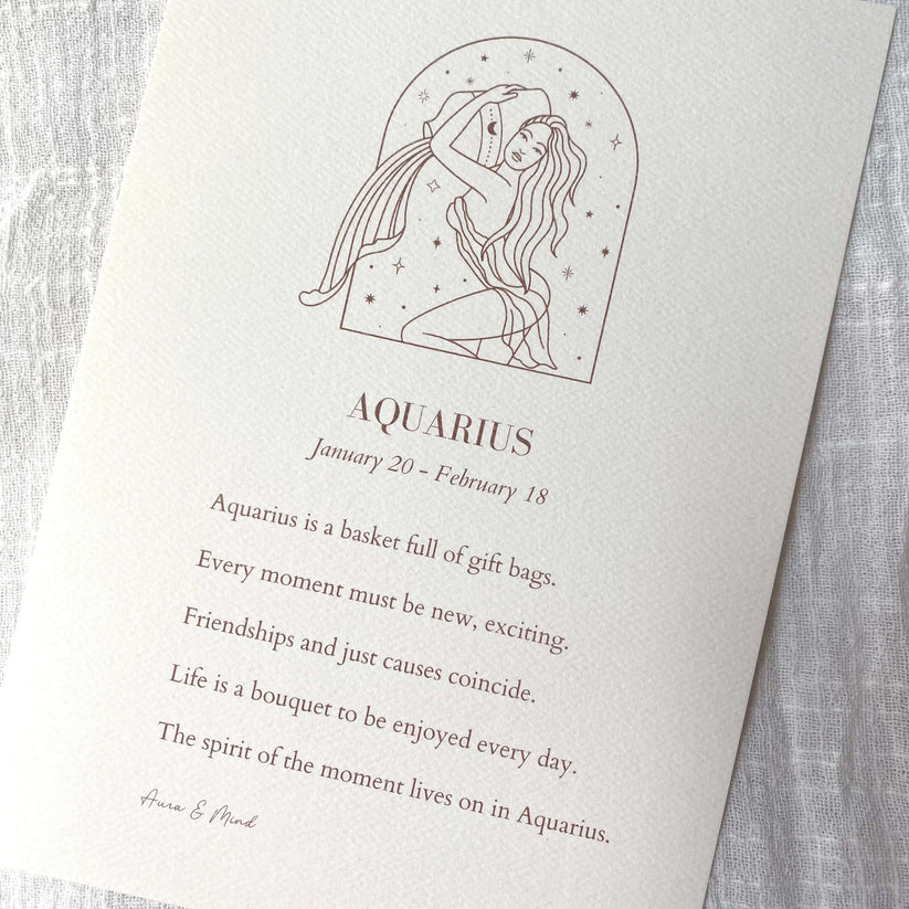 Aquarius Zodiac Print A5 Portrait Poem – Aura Bottle