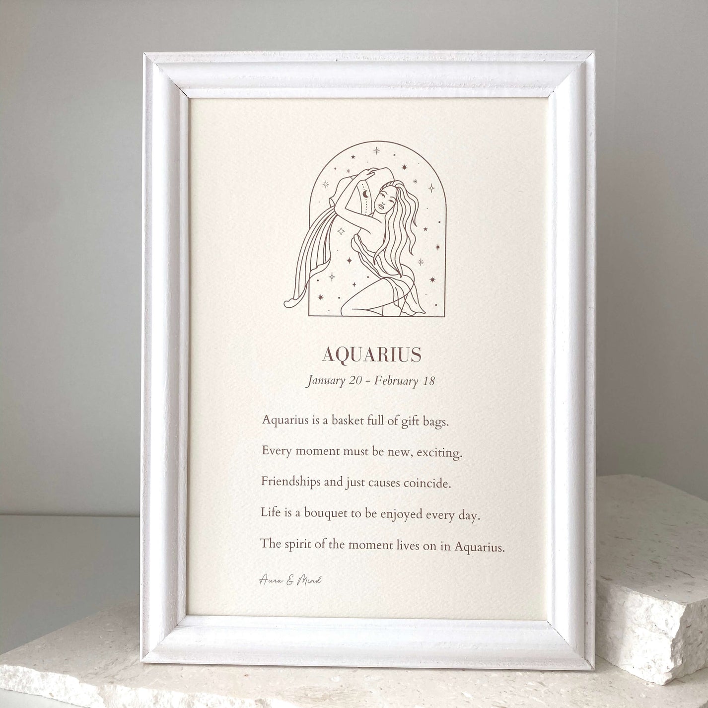 Aquarius Zodiac Print A5 Portrait Poem – Aura Bottle