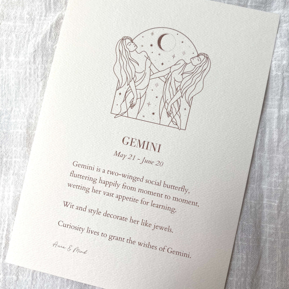 Gemini Zodiac Print A5 Portrait Poem – Aura Bottle